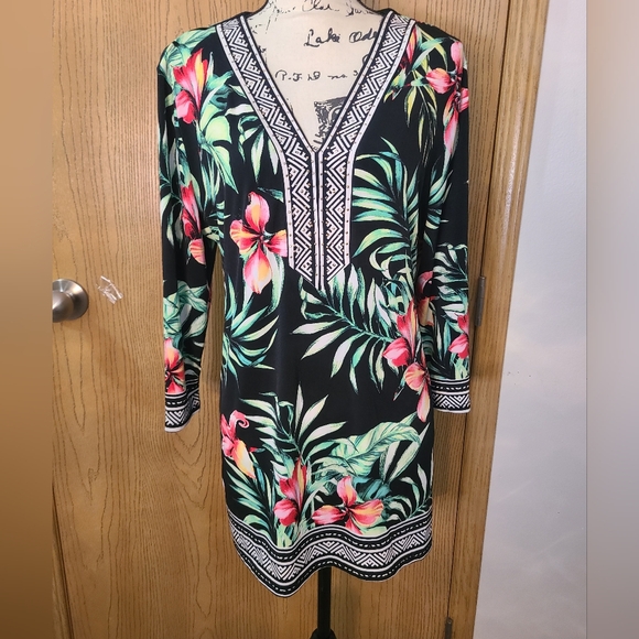 JM Collection | Tops | Jm Collection Tropical Floral Palm Leaf Tribal ...